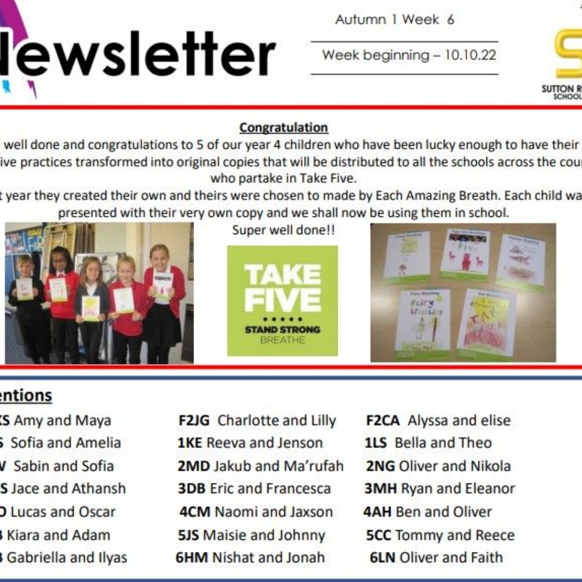 Sutton Road Primary School and Nursery - Newsletter autumn 1 week 6