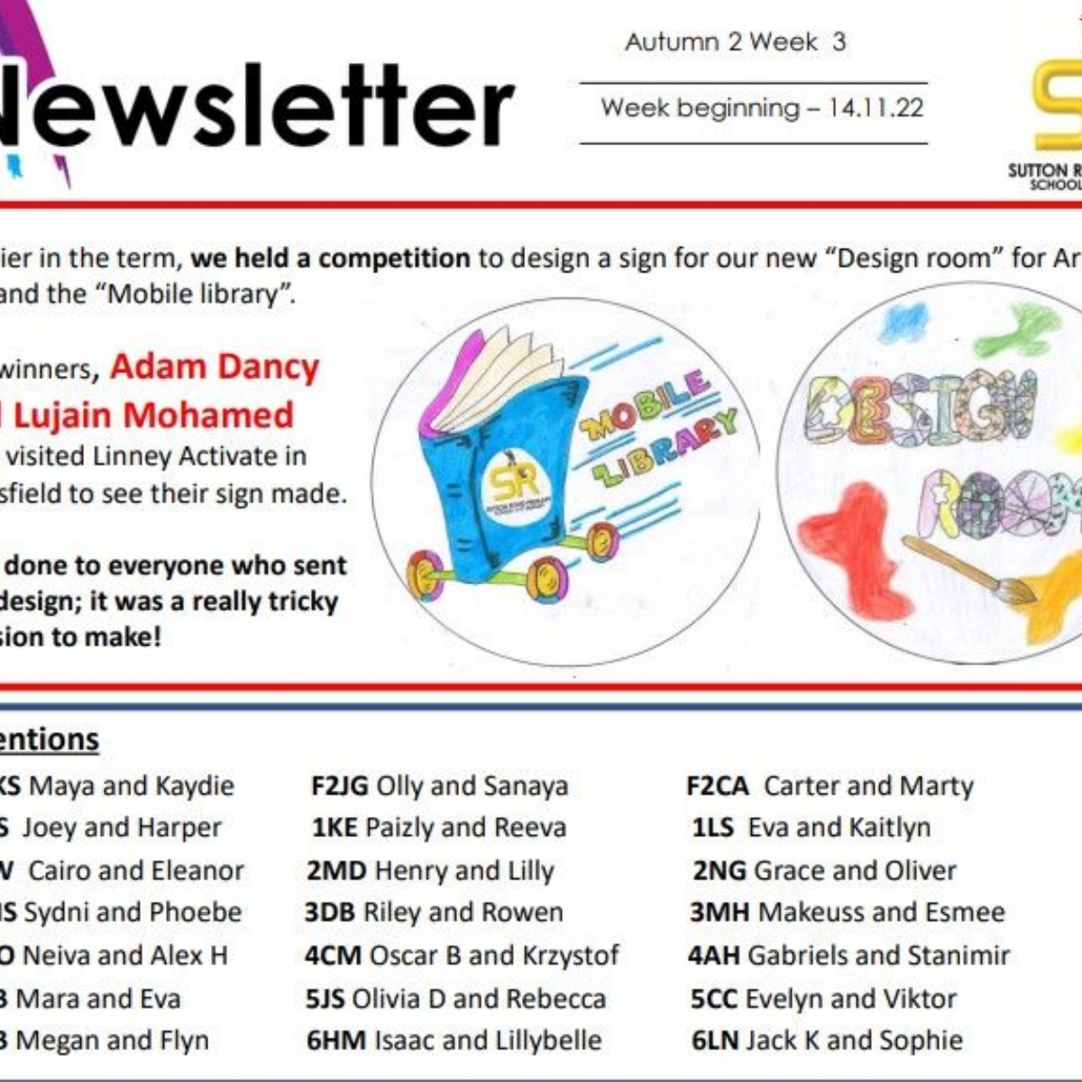 Sutton Road Primary School and Nursery - Newsletter week beginning 14.11.22