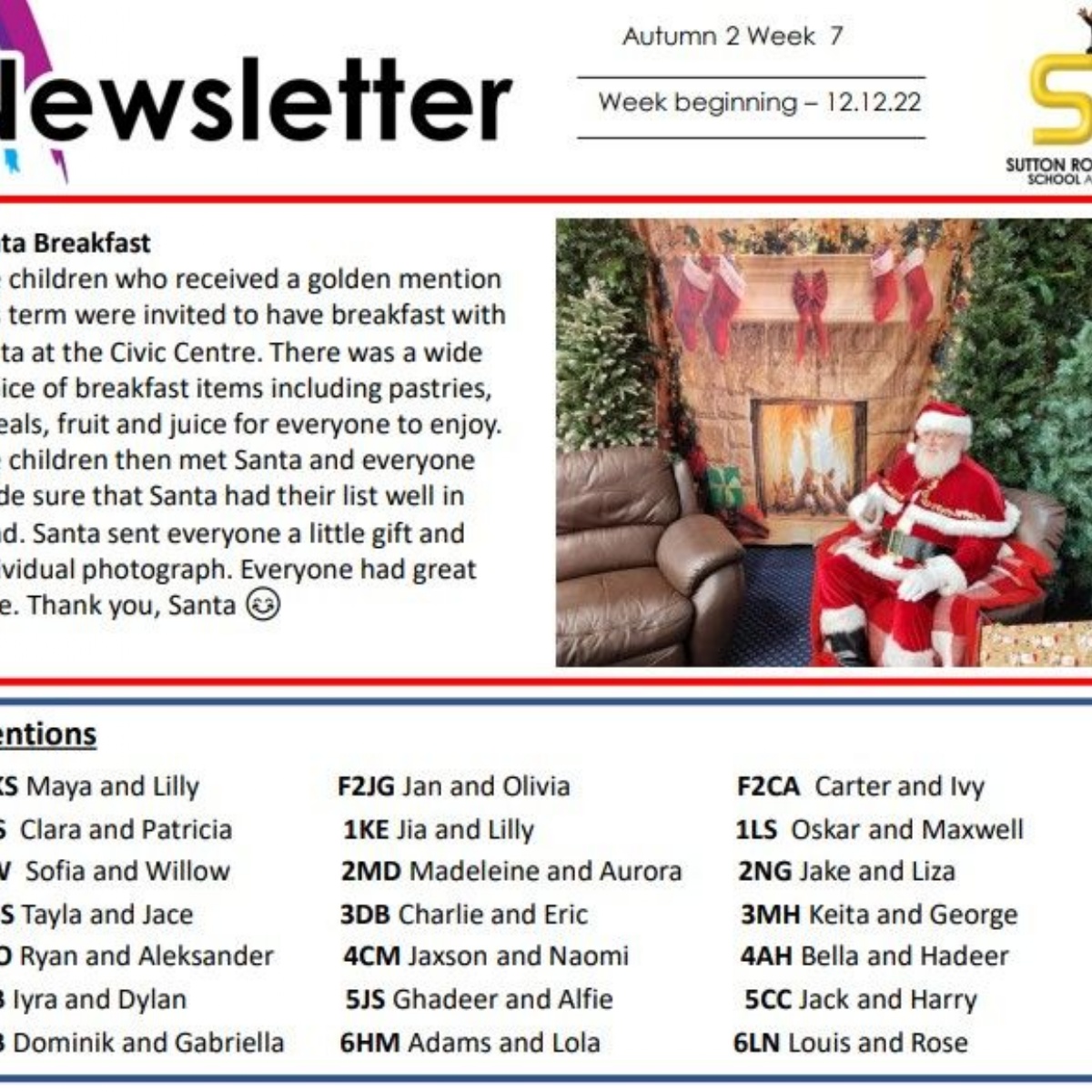 Sutton Road Primary School and Nursery - Newsletter Autumn 2 week 7