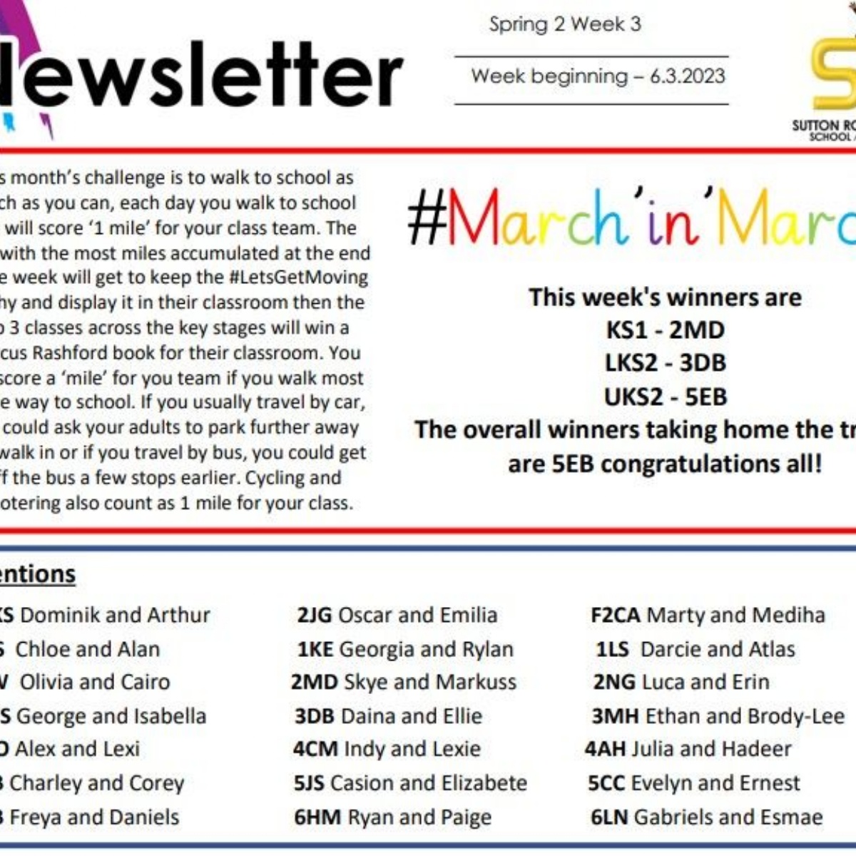 Sutton Road Primary School and Nursery - newsletter spring 2 week 3