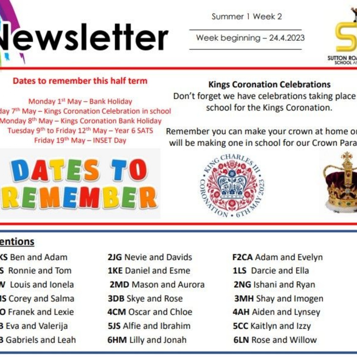 Sutton Road Primary School and Nursery - Newsletter summer 1 week 2