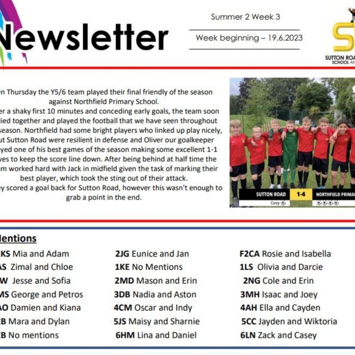 Sutton Road Primary School and Nursery - Newsletter summer 2 week 3