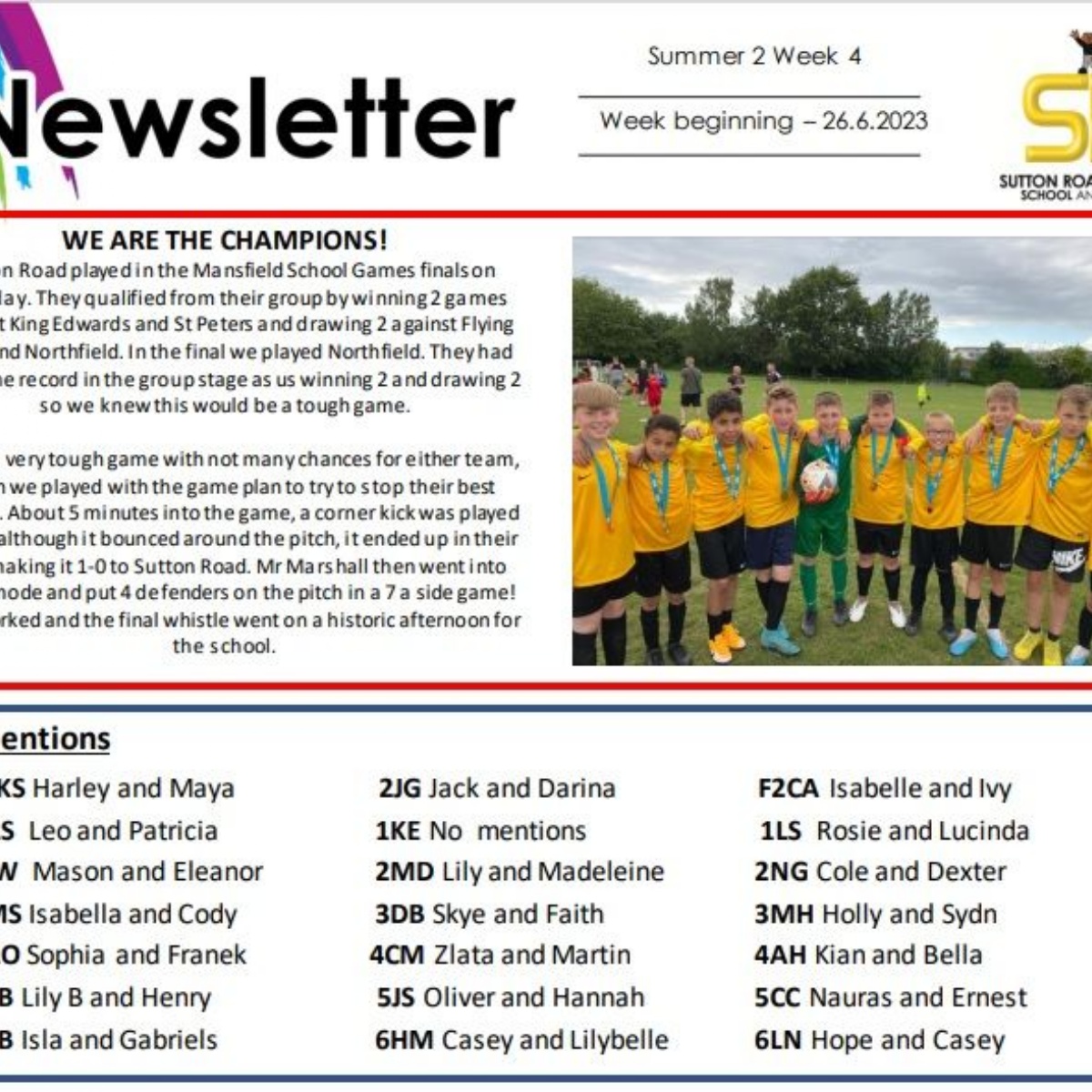 Sutton Road Primary School and Nursery - Newsletter summer 2 week 4