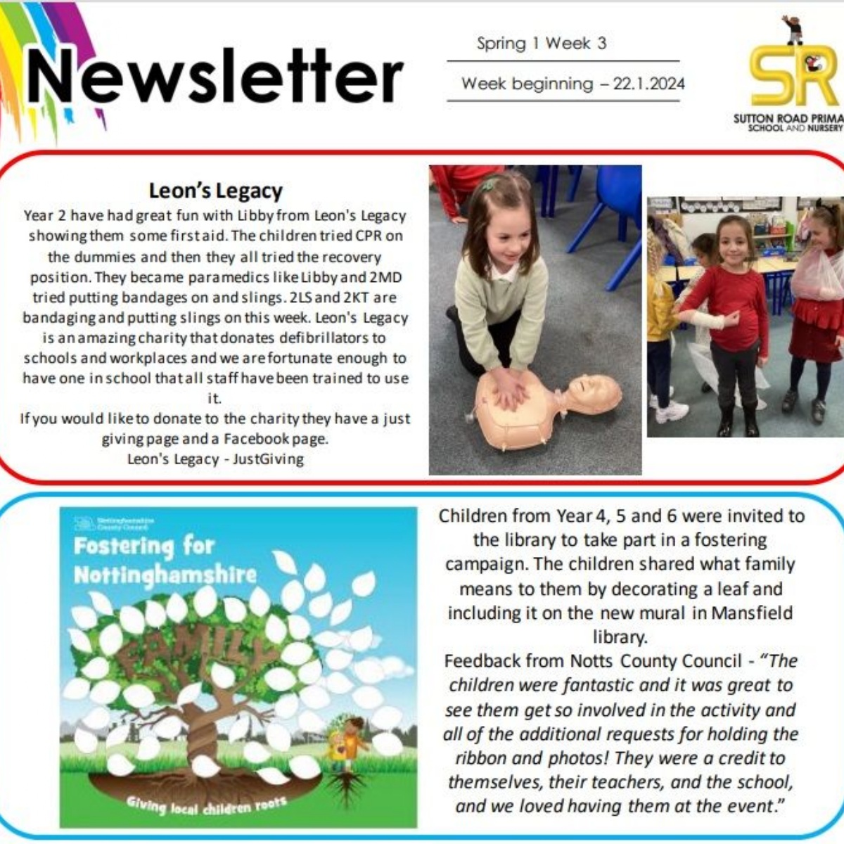 Sutton Road Primary School and Nursery - Newsletter spring 1 week 3