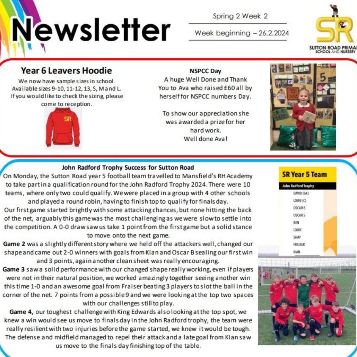 Sutton Road Primary School and Nursery - Newsletter spring 2 week 2