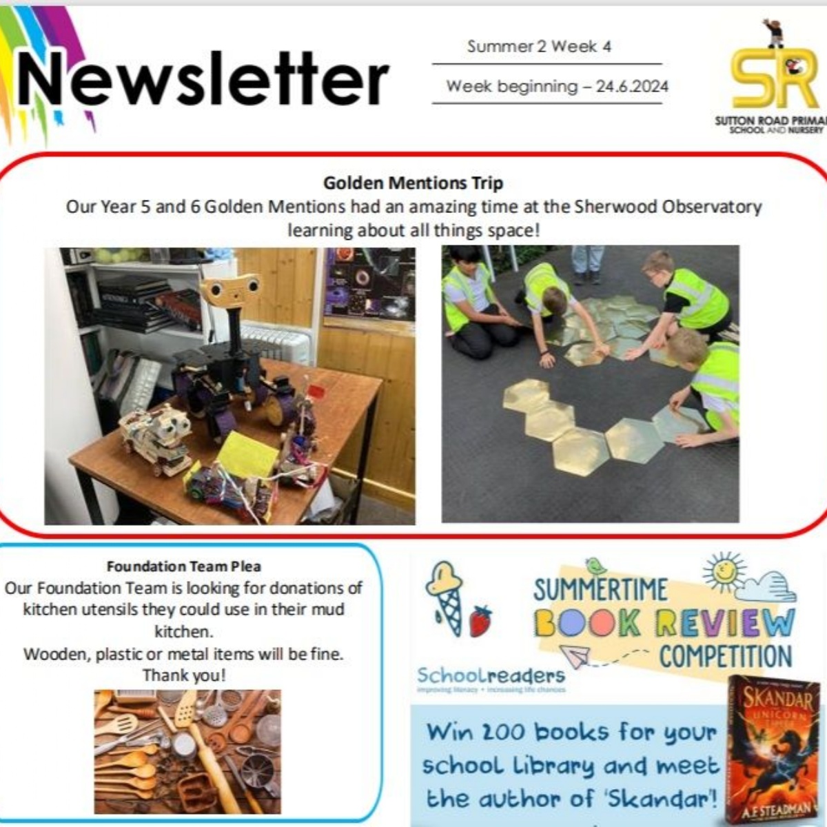 Sutton Road Primary School and Nursery - NEWSLETTER SUMMER 2 WEEK 4