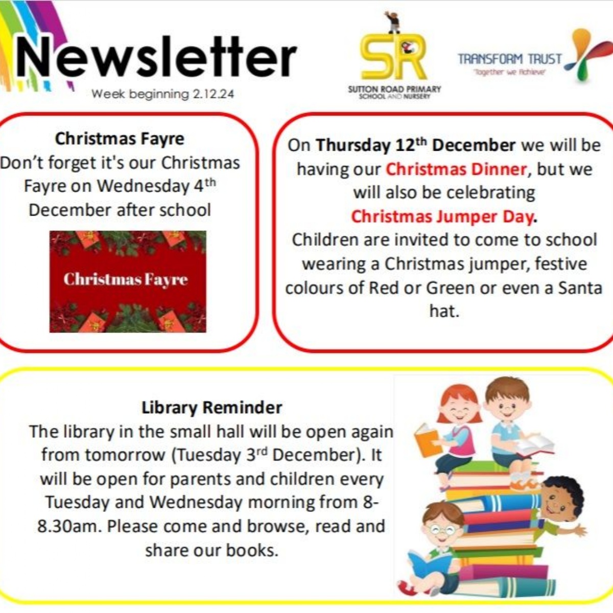 Sutton Road Primary School and Nursery - NEWSLETTER WC 02/12/24